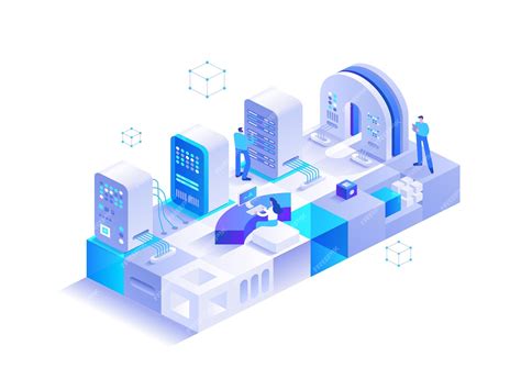 Premium Vector Server Room Racks Isometric Concept People Working On Datacenter Data