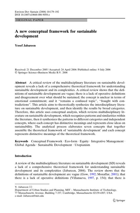 Pdf A New Conceptual Framework For Sustainable Development