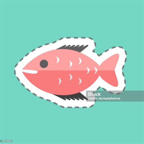 스티커 라인 컷 물고기 바다 상징을 위해 적당한 편집 가능한 간단한 디자인 디자인 템플릿 벡터 간단한 기호 그림 강에 대한 스톡