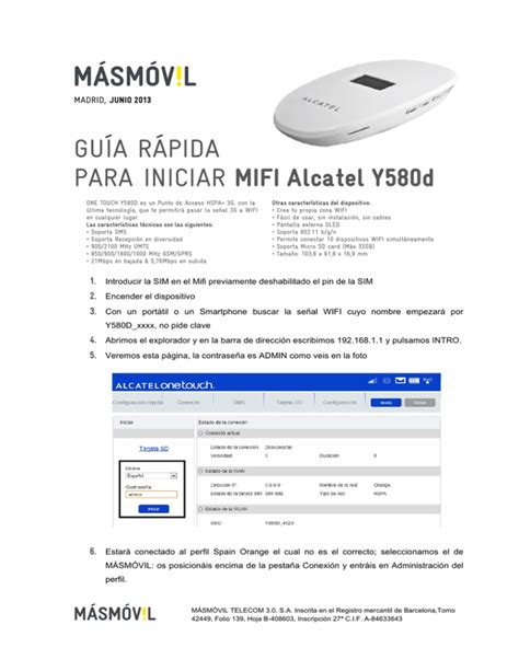 GUÍA RÁPIDA PARA INICIAR MIFI Alcatel Y580d