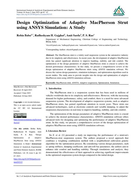 design optimization of adaptive macpherson strut using ansys simulation