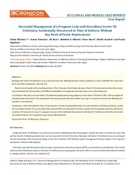 Pdf Successful Management Of A Pregnant Lady With Hereditary Factor