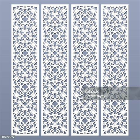 레이저 컷 장식 레이스 테두리 패턴 책갈피 템플릿 집합입니다 캐비닛 프렛 워크 패널 레이저 컷 금속 패널 나무 조각 벡터 Diy에 대한 스톡 벡터 아트 및 기타 이미지