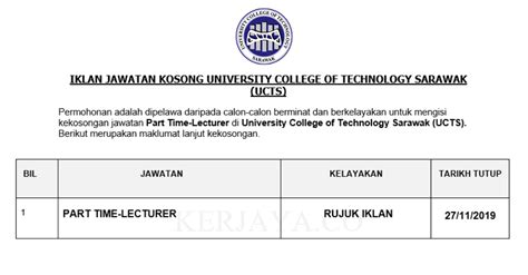 Jawatan Kosong Terkini University College Of Technology Sarawak Ucts