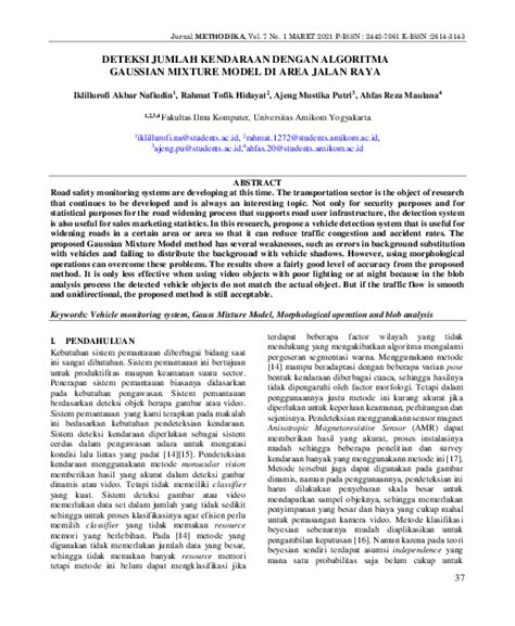 Pdf Deteksi Jumlah Kendaraan Dengan Algoritma Gaussian Mixture Model Di Area Jalan Raya