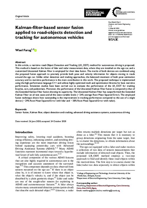 pdf kalman filter based sensor fusion applied to road objects