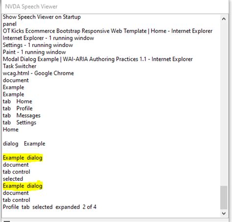 NVDA Announces Dialog Heading Once But Speech Viewer Shows Twice When Dialog Has Element With