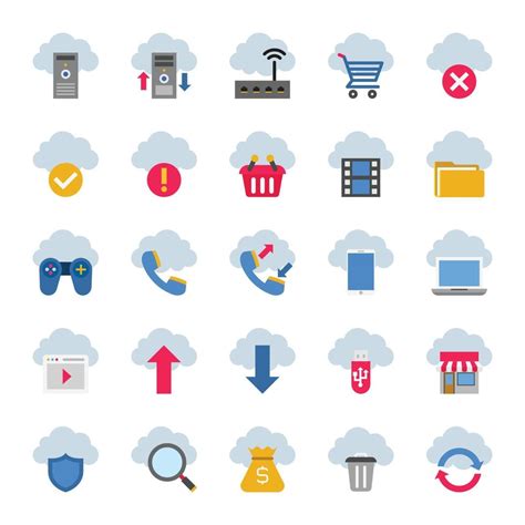Flat Color Icons For Cloud Computing Vector Art At Vecteezy
