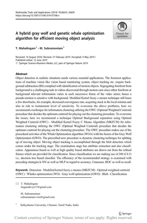 A Hybrid Gray Wolf And Genetic Whale Optimization Algorithm For