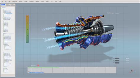 산업용 지속 가능한 그린 에너지 터빈 엔진의 설계를 3d로 보여주는 컴퓨터 Cad 소프트웨어 효율적인 에코 모터 프로토타입