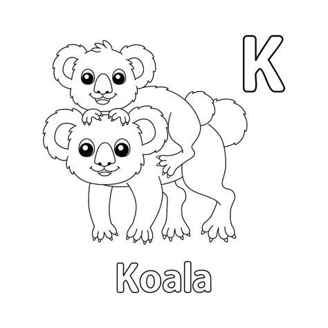 아이와 코알라 알파벳 Abc 색칠 공부 페이지 K 프리미엄 벡터