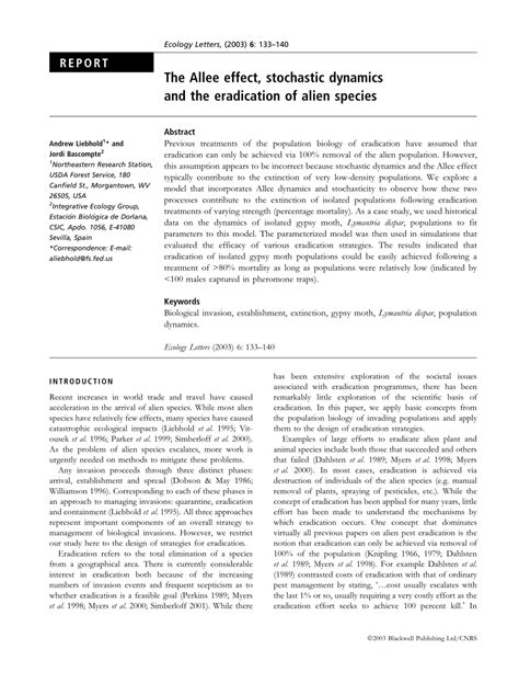 Pdf The Allee Effect Stochastic Dynamics And The Eradication Of