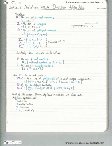 Math 210 Lecture 1 Notation Woa Division Algorithm Oneclass