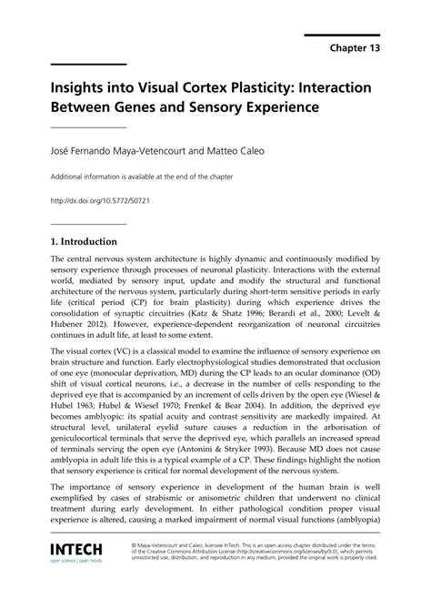 Pdf Insights Into Visual Cortex Plasticity Interaction Of Genes And Sensory Experience
