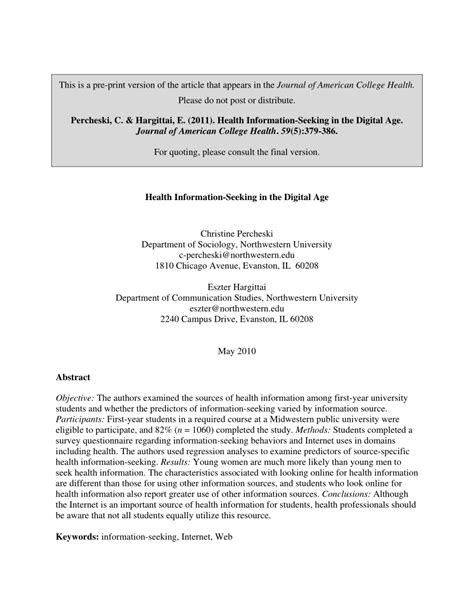 Pdf Health Information Seeking In The Digital Age