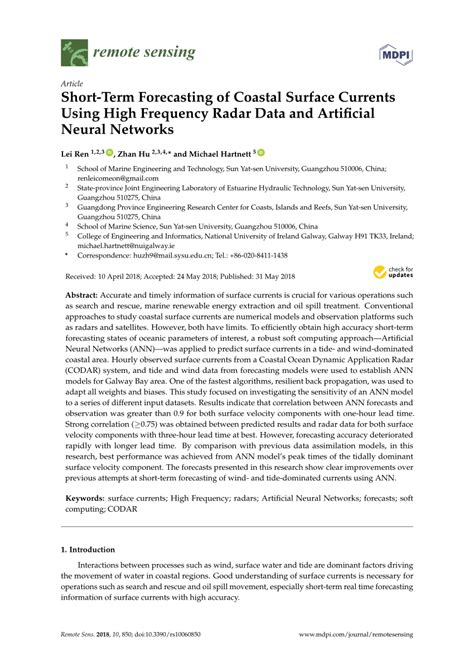 Pdf Short Term Forecasting Of Coastal Surface Currents Using High Frequency Radar Data And