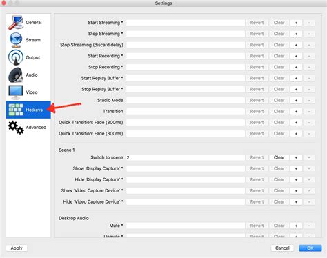 Hotkeys Settings OBS Mac VIDEOLANE