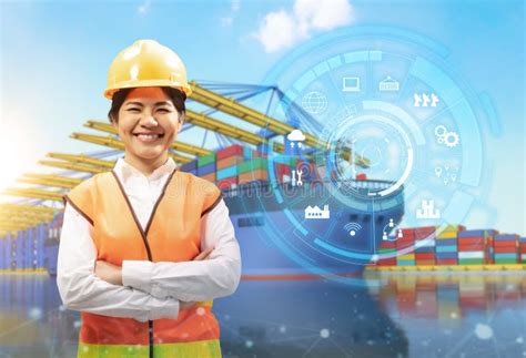 Engineer Or Worker Work At Container Terminal Port Stock Illustration Illustration Of