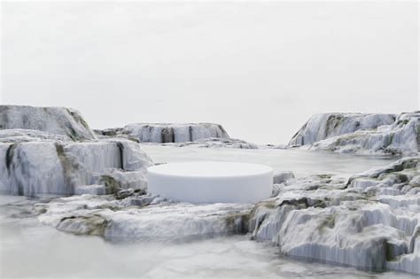 3d 렌더링 겨울 풍경과 사실적인 자연 배경 제품 스탠드 디스플레이 광고 모형 등을 위한 눈 바닥이 있는 얼어붙은 호수의 얼음 눈 연단 비어 있음에 대한 스톡 사진 및 기타