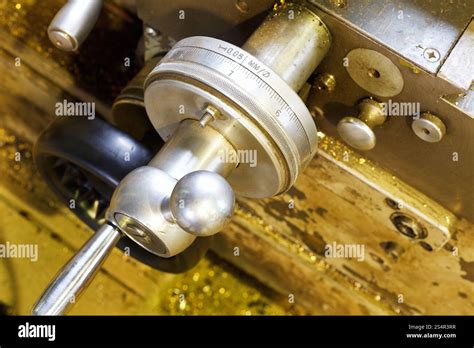 Scale Handle Of Carriage Of Metal Lathe Machine In Turning Workshop
