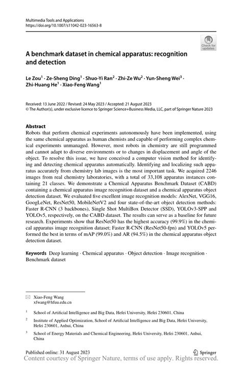 A Benchmark Dataset In Chemical Apparatus Recognition And Detection Request Pdf