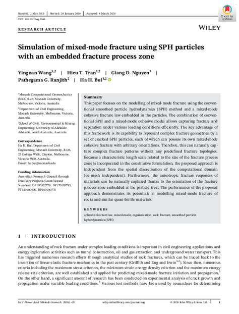 Pdf Simulation Of Mixed Mode Fracture Using Sph Particles With An