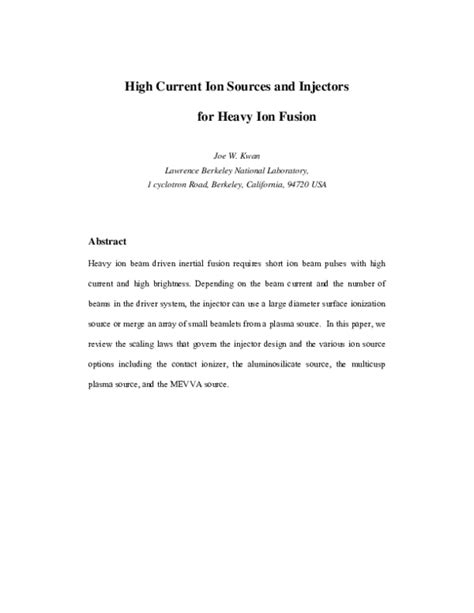 Pdf High Current Ion Sources And Injectors For Induction Linacs In Heavy Ion Fusion