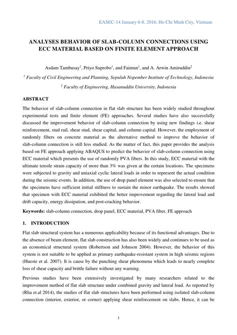 Pdf Analyses Behavior Of Slab Column Connections Using Ecc Material