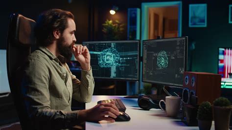 Premium Stock Video Man Inserting Disk Into Pc Containing Software Turning Ai Into Sentient Being