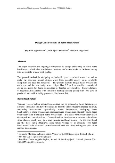 Pdf Design Considerations Of Berm Breakwaters