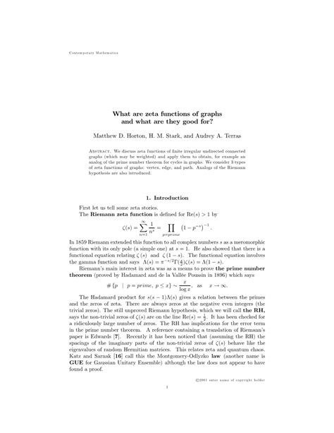 What Are Zeta Functions Of Graphs And What Are They Good For Docslib