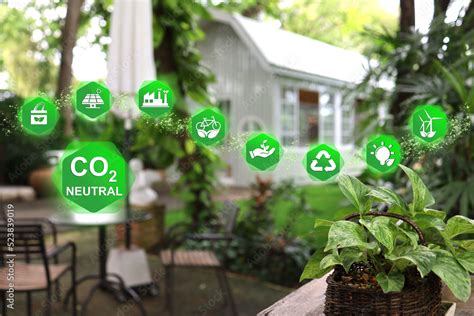 Renewable Energy Carbon Dioxide Co2 Neutral Emissions Icon In Green Garden Background Campaign