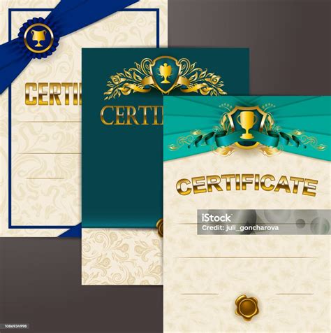 설정 템플릿의 우아한 디플로마 레이스 장식 리본 왁 스 물개 방패 배지 월계관 화 환 텍스트에 대 한 장소 방패에 대한 스톡 벡터 아트 및 기타 이미지 Istock