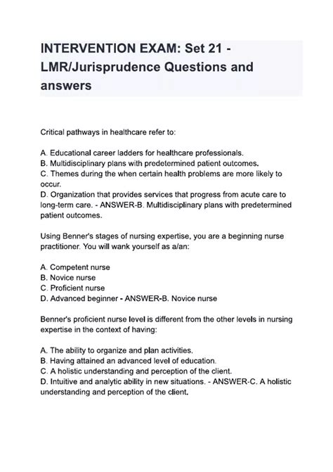 INTERVENTION EXAM Set LMR Jurisprudence Questions And Answers LMR Stuvia US