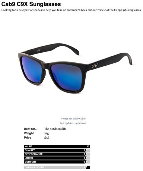C9X review in Active Traveller Magazine - Cab9 Eyewear