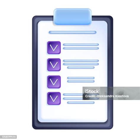 3d 체크리스트 아이콘 벡터 클립보드 문서 용지 시험 일러스트레이션 시험 노트 양식 흰색 확인란 데이터에 대한 스톡 벡터 아트 및 기타 이미지 Istock