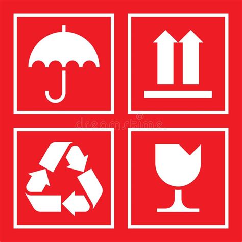 Packaging Symbols On Cardboard Fragile Warning Label With Broken Glass