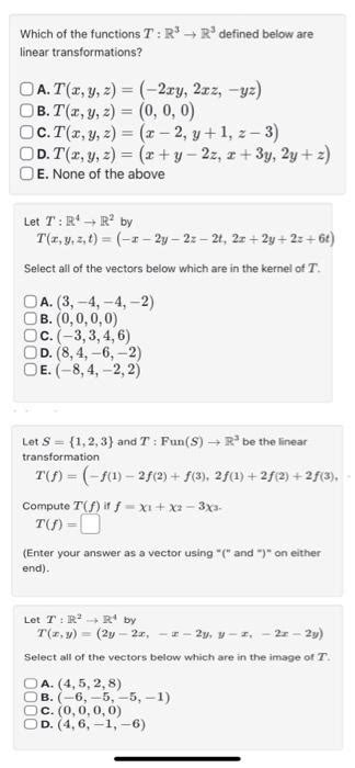 Solved Which Of The Functions Tr3→r3 Defined Below Are