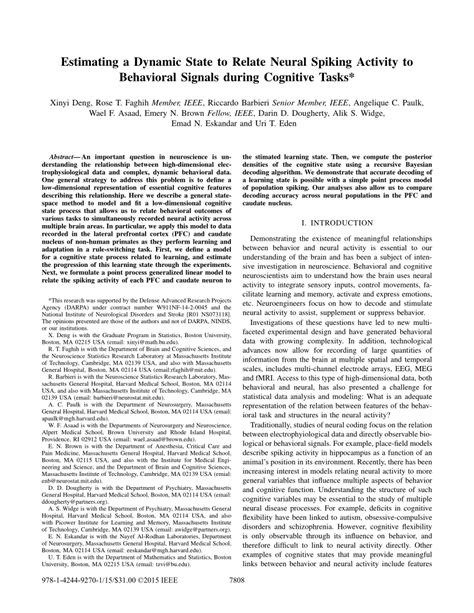 Pdf Estimating A Dynamic State To Relate Neural Spiking Activity To