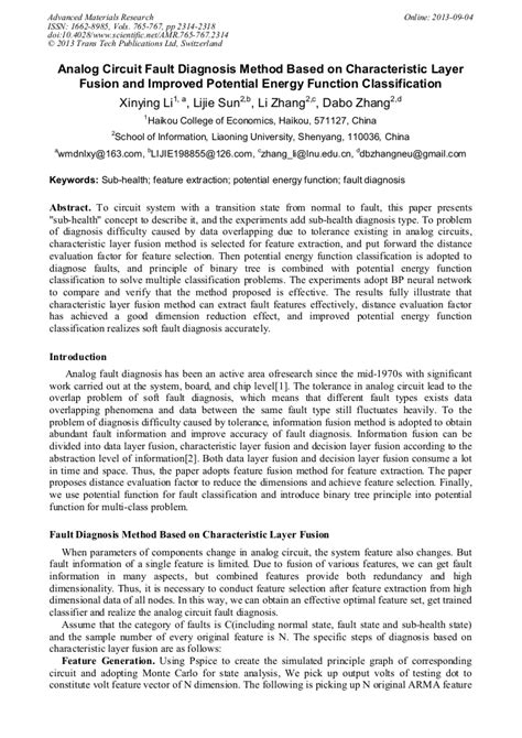 Analog Circuit Fault Diagnosis Method Based On Characteristic Layer