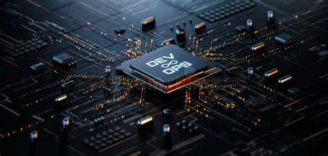 Devops Development Operations Icon Symbol Chip On Circuit Board