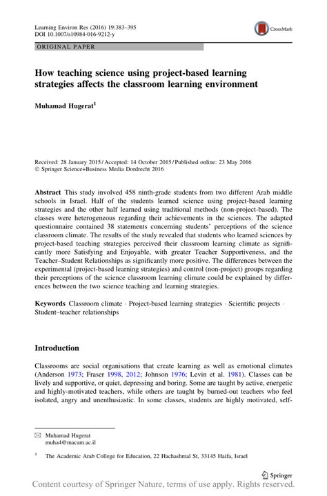 How Teaching Science Using Project Based Learning Strategies Affects The Classroom Learning