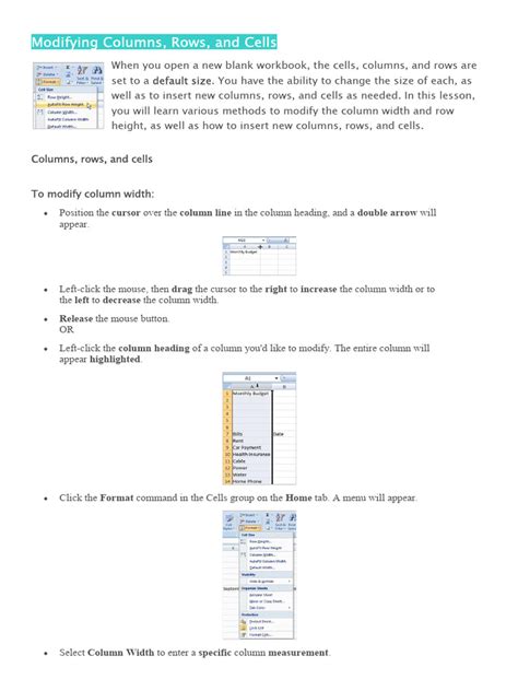 3 Modifying Columns Rows And Cells Pdf Cursor User Interface