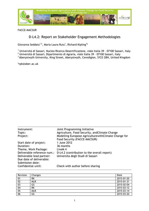 Pdf Report On Stakeholder Engagement Methodologies