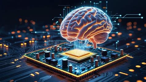 Artificial Intelligence Brain Connected To A Circuit Board With Glowing