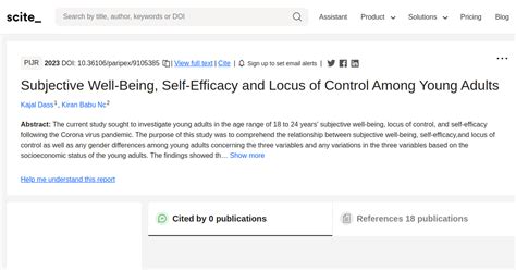 Subjective Well Being Self Efficacy And Locus Of Control Among Young Adults