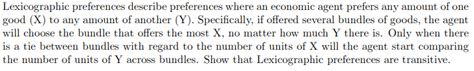 Solved Lexicographic Preferences Describe Preferences Where