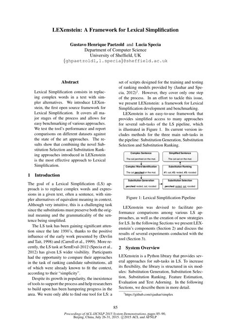 Pdf Lexenstein A Framework For Lexical Simplification