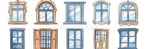 Windows Drawing Set Hand Drawn Architecture Design Elements Windows Freehand Pictures Stock