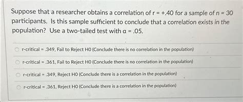 Solved Suppose That A Researcher Obtains A Correlation Of Chegg